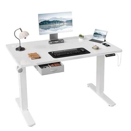 JUMMICO Height Adjustable Electric 140 x 80cm Standing Desk with Drawer ...
