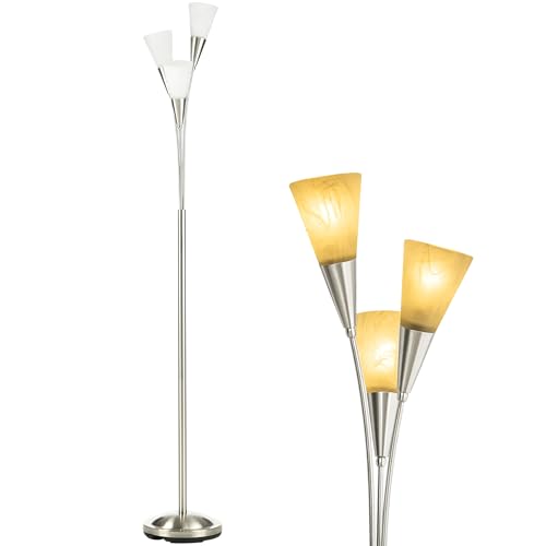 HOMCOM 3-Light Upright Floor Lamps for Living Room, Modern Standing ...
