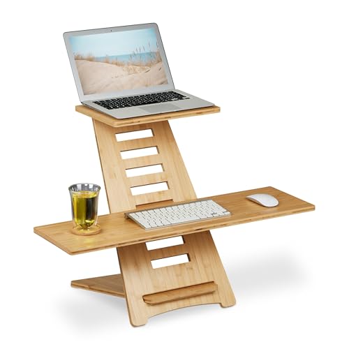 Relaxdays Standing Desk Extension Desk, Bamboo, 2 Shelves, Height ...