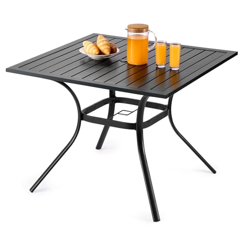 VEVOR Outdoor Patio Dining Table, 94cm Square Metal Steel Slat Backyard ...