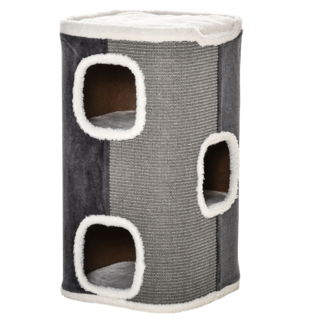 PawHut Sisal Cat Barrel with Soft Plush & Lamb Fleece Grey - Aosom UK ...