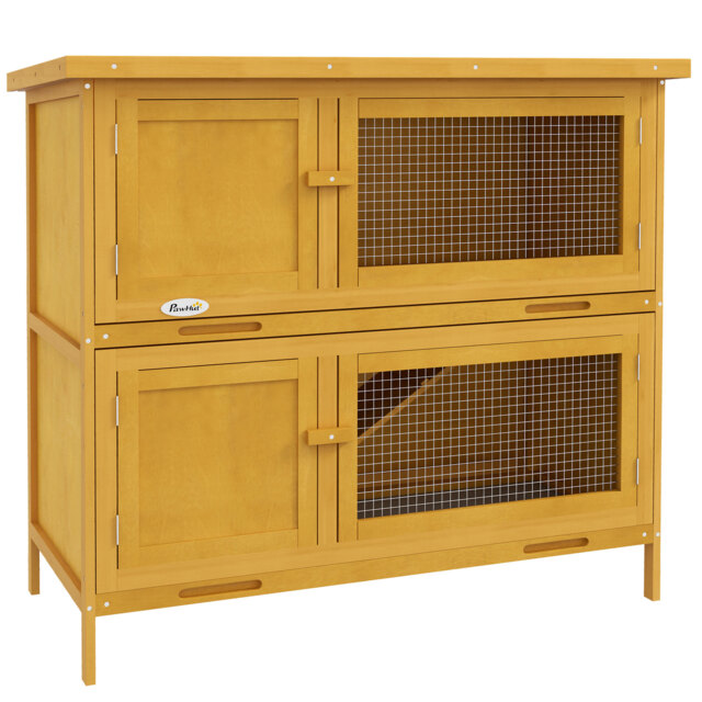PawHut Two-Tier Rabbit Hutch, with Removable Trays, for 1-2 rabbits ...