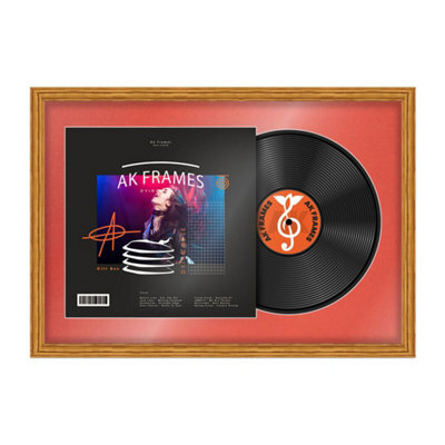 "AK Frames 25X17"" Oak Classic Vinyl Record Frame With Poppy Red Mount ...