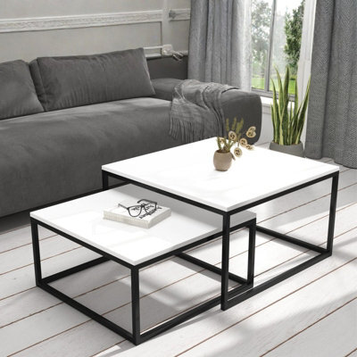 Kama 2 Piece Coffee Table Set Metal Base Legs Black With Matt White ...