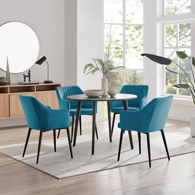 Furniturebox Uk Koko Walnut Effect Round Dining Table & 4 Blue Calla ...
