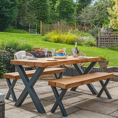 Ashford Blake Chunky Rustic Outdoor Garden Table With Aluminium Legs by B&Q | ufurnish.com