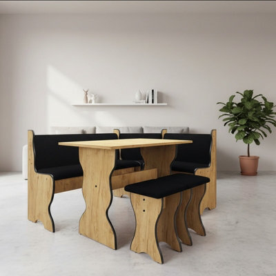 Thomas Kitchen Corner Set Golden Craft Oak Finish With Table 2 Stools ...