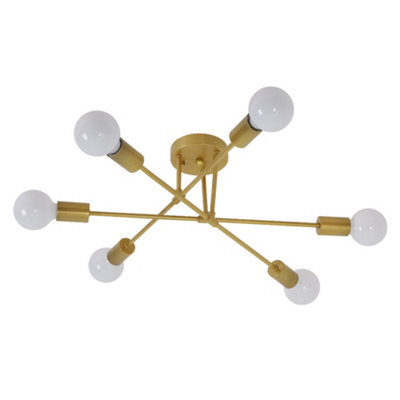Pheashine Gold Modern Ceiling Lamp 6-Head Semi-Recessed Industrial ...