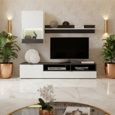 Roco Modern Modular Tv Wall Unit White And Dark Pine Finish With ...
