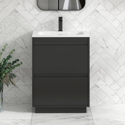 Royal Bathrooms Orion 600mm Matt Obsidian Black 2 Drawer Floor Standing ...
