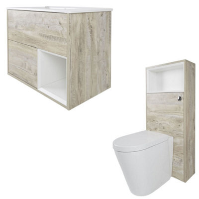 Homestylestore 810mm Light Oak Led Lit Bathroom Vanity Unit With Basin ...