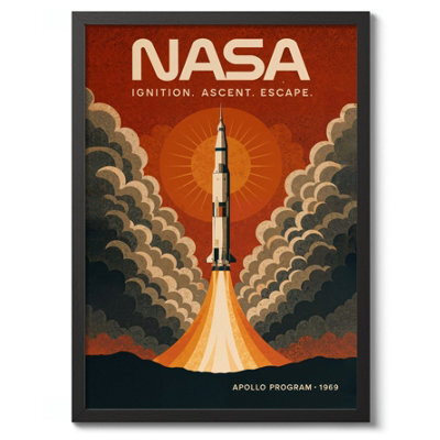 Nasa Apollo Program 1969, Space Wall Art, Rocket Poster (A2 Black) by B ...