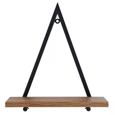 1 Tier Dark Oak Effect Triangle Wall Shelf With Black Metal Frame by B ...