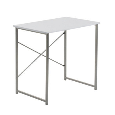 Harbour Housewares Industrial Office Desk 80Cm White Wooden Top Steel Frame Home Study Table by ...
