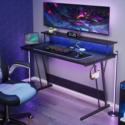 Songmics Vasagle Led Gaming Desk With Power Outlets, Computer Table ...