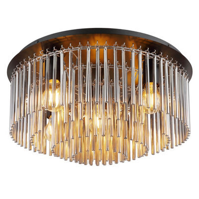 Luminosa Lighting Luminosa Gorley Ceiling Light Matt Black Smoke Glass ...