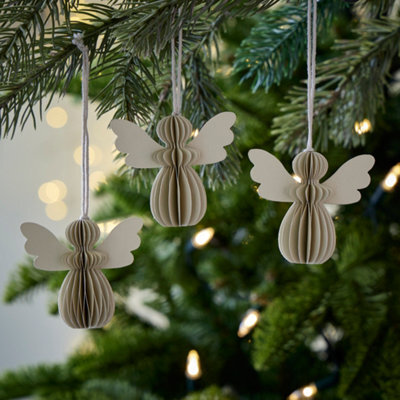 Matt White Honeycomb Angel Hanging Decoration Set, Pack Of 4 by B&Q ...