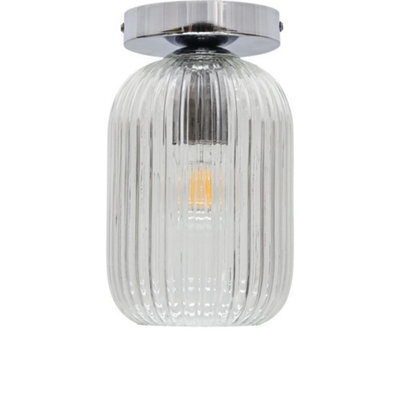 First Choice Lighting Batley - Clear Ribbed Glass Chrome Ceiling Light ...