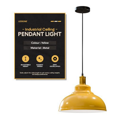 Ledsone Industrial Pendant Light 29Cm Yellow Metal Shade Adjustable ...