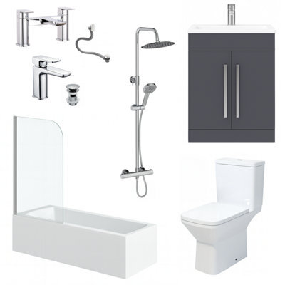 ASRA Bathroom Suite 1700 Rectangular Bath Shower Screen Matt Grey ...