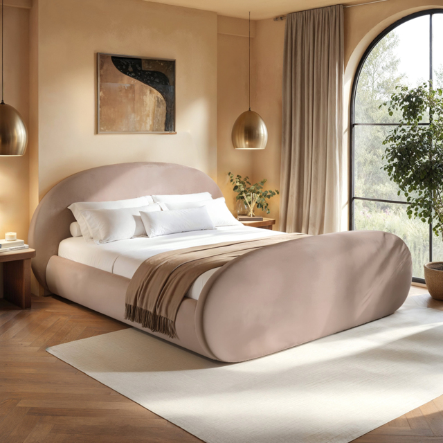 Flair Amos Oval Headboard Side Lift Ottoman Bed Beige Velvet Double by ...