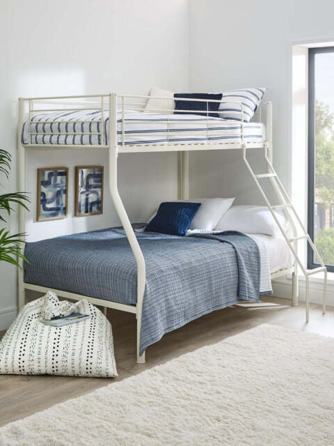 "Domino Metal Trio Bunk Bed White - Single over Double - 3 Sleeper " by ...