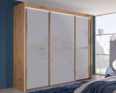 Rauch Ravello 225cm Silk Grey Glass 3 Door Sliding Wardrobe - Oak ...