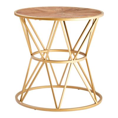 Jodi Elm Wood and Gold Metal Round Side Table by Choice Furniture ...