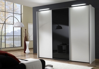 Wiemann Miami 3 Door Sliding Wardrobe in White and Black Glass - 280cm ...