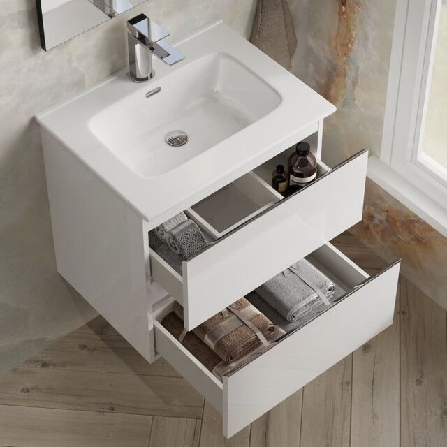 Vatilla 600mm Wall Hung Vanity Unit with Athena Basin-Gloss White by ...