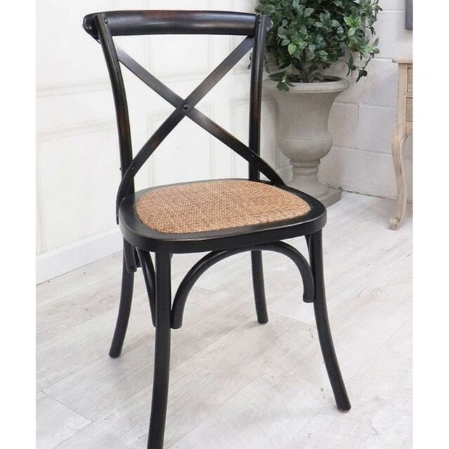 French Cross Back Dining Chair - Elm Wood - L46 x W49 x H88 cm - Black ...