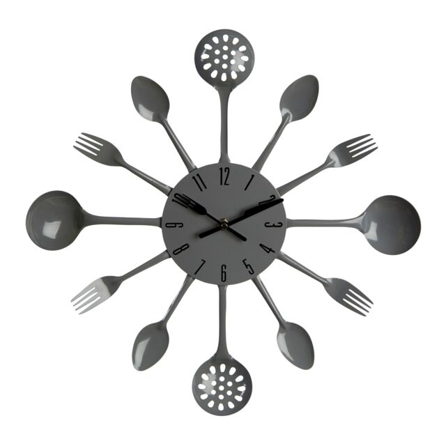 Orsina Grey Cutlery Wall Clock, Fun Analogue Clock With Knife & Fork ...