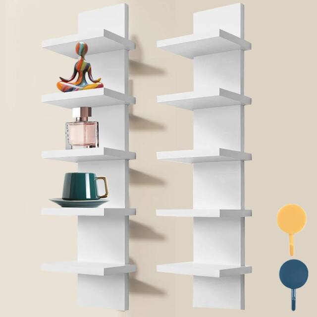 SPETLEK 5 Tier Wall Shelf Unit Vertical Shelf Floating Storage in White ...