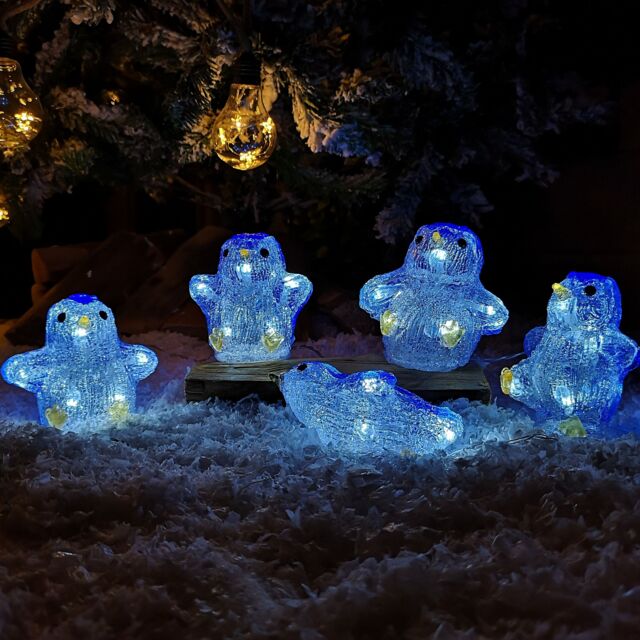 Samuel Alexander Set of 5 Acrylic Light Up LED Penguins Christmas ...