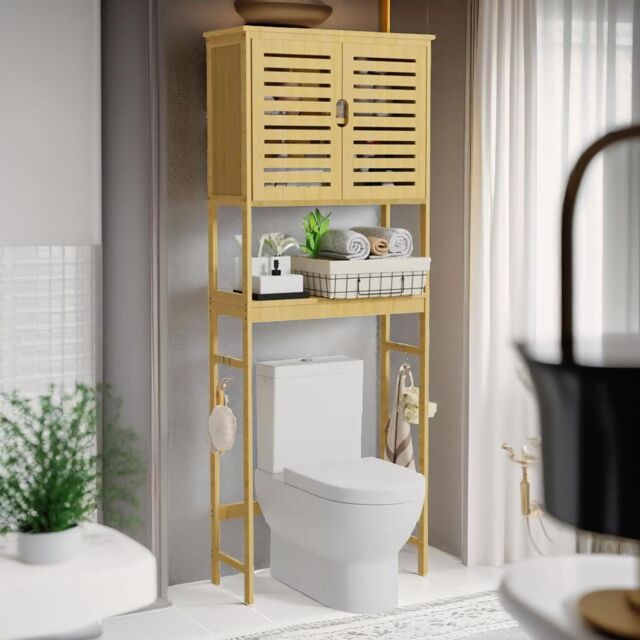 FURNOS Bamboo Over Toilet Storage Unit With Cabinets in Natural by ...