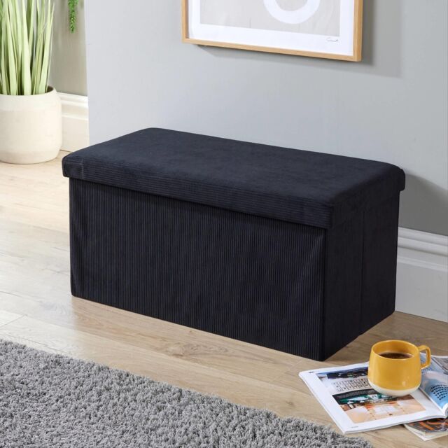 Home Source Ottoman Storage Chest Corduroy Fabric Large Folding Solid ...
