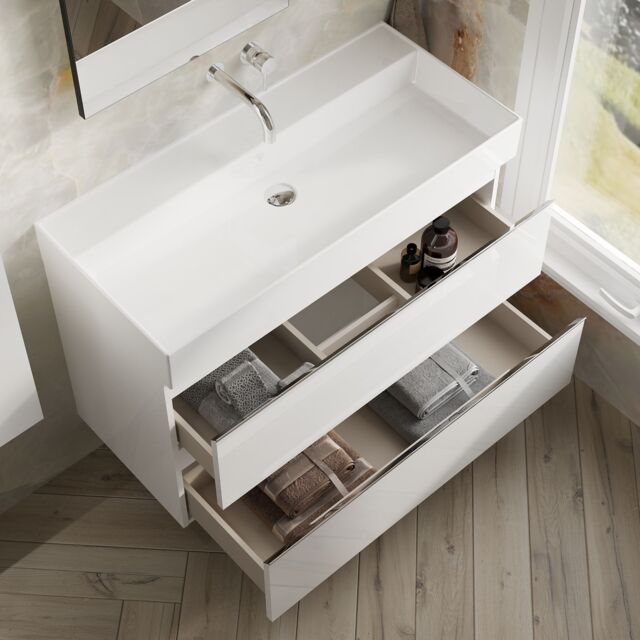 Vatilla 1000mm WallHung Vanity Unit with Veneto 0 TH Basin-Gloss White ...