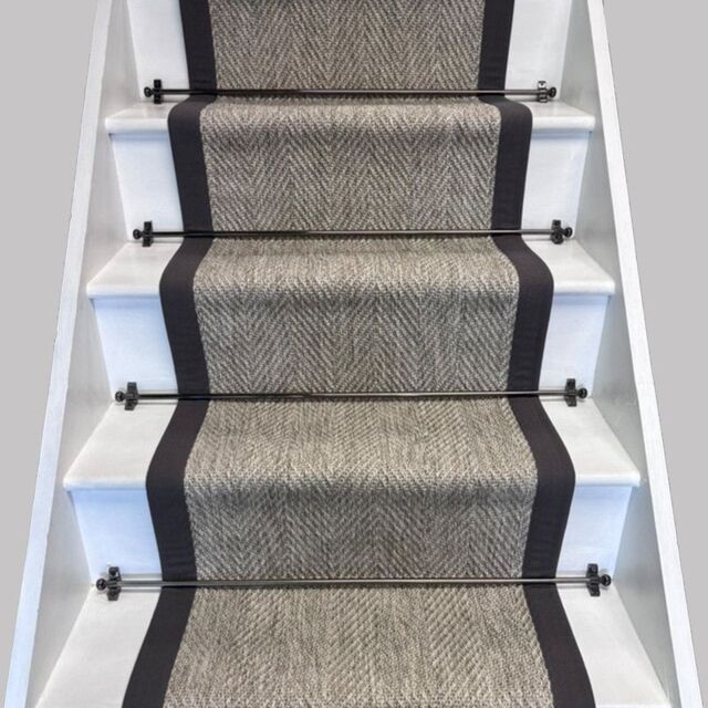 Herringbone New England Grey Stair Runner with Grey Cotton Border by ...