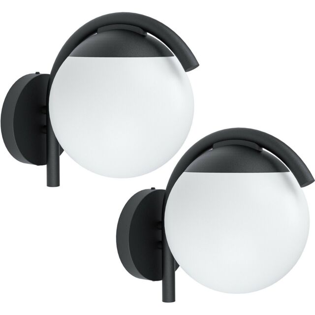 Loops 2 PACK IP44 Outdoor Wall Light Black & Diffused Shade 1x 28W E27 ...
