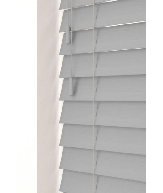 New Edge Blinds Dove Grey 50mm Fine Grain Slatted Faux Wood Venetian ...