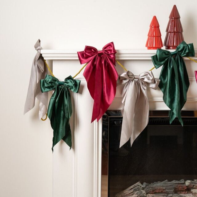 180cm Satin Bow Garland Ruby-Silver-Green by Debenhams | ufurnish.com