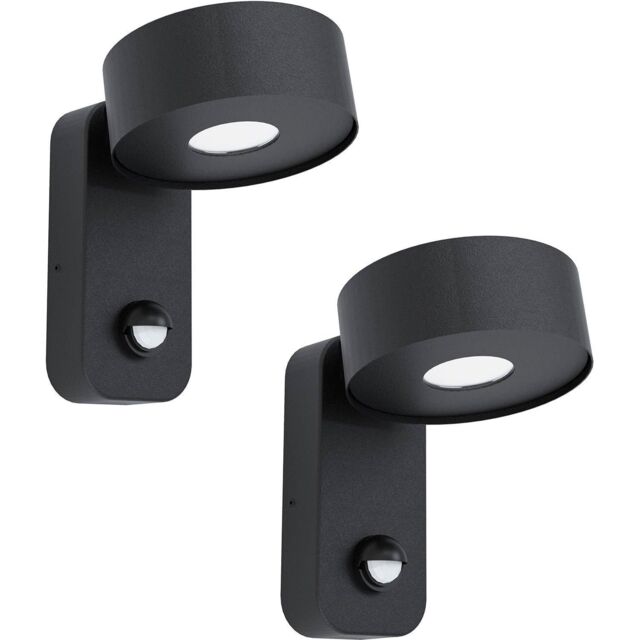 Loops 2 PACK IP44 Outdoor Wall Light & PIR Sensor Black Zinc Steel 6W ...