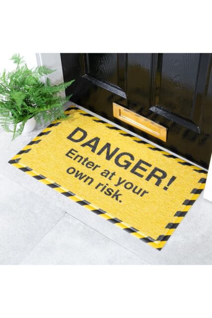 Artsy Mats Danger Enter At Your Own Risk Doormat (70 x 40cm) in Yellow ...