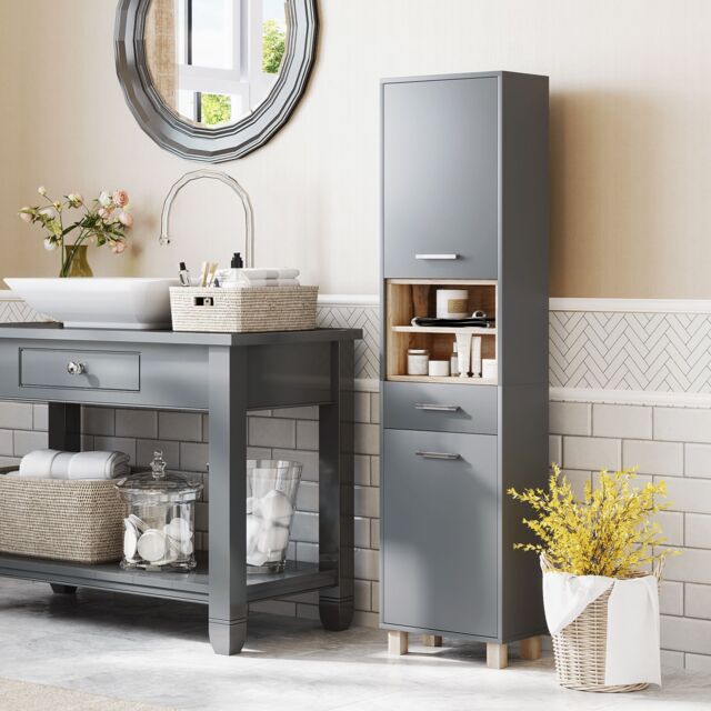 HOMCOM Bathroom Storage Unit with Open Shelves & Drawer in Grey by ...