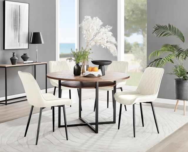 FurnitureboxUK Adley Brown Wood Storage Dining Table & 4 Pesaro Black ...