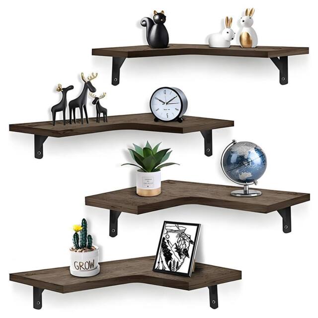 Kelvenix 4 Piece Home Corner Shelves Wall Mounted Wooden Display Shelf ...