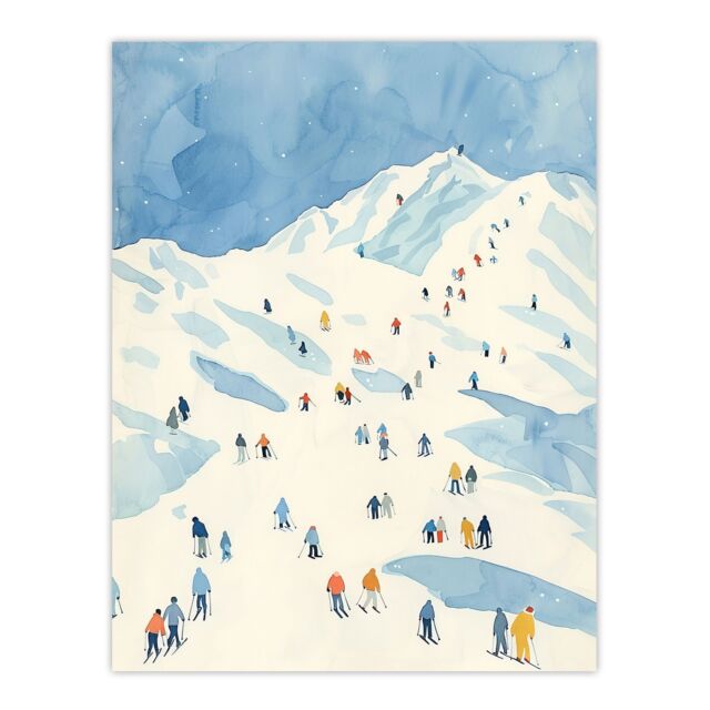 "Artery8 Ski Winter Sport Snow Alps Travel Watercolour Wall Art Print ...