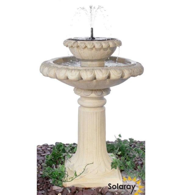 Primrose Bird Bath Cream Solar Cast Stone Water Feature Fountain ...