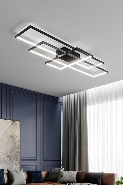 Living and Home Rectangular LED Semi Flush Ceiling Light in Black by ...