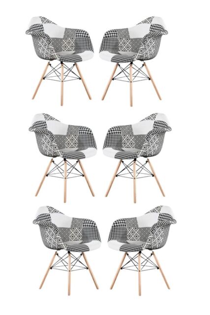 Life Interiors Set of 6 Patchwork Accent Chairs with Wooden Legs ...